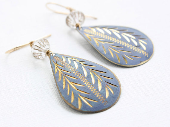 Tribal Blue Earrings, Vintage Indian Teardrop , Boho Global, Gold ...