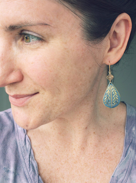 Tribal Blue Earrings, Vintage Indian Teardrop , Boho Global, Gold ...